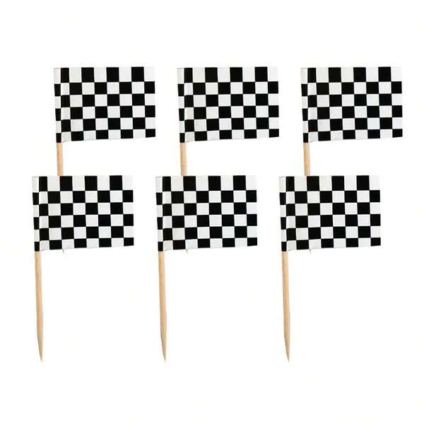 50pcs Checkered Flag Cake Topper Picks, Racing Themed Black & White ...