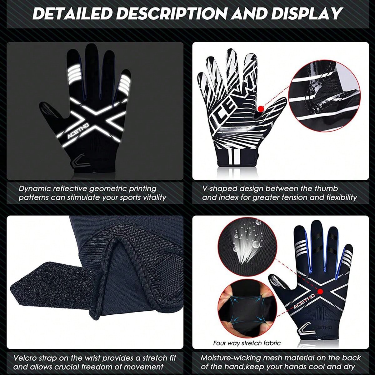 1pair Adult Football Gloves, Including Silicone Super Sticky Football ...