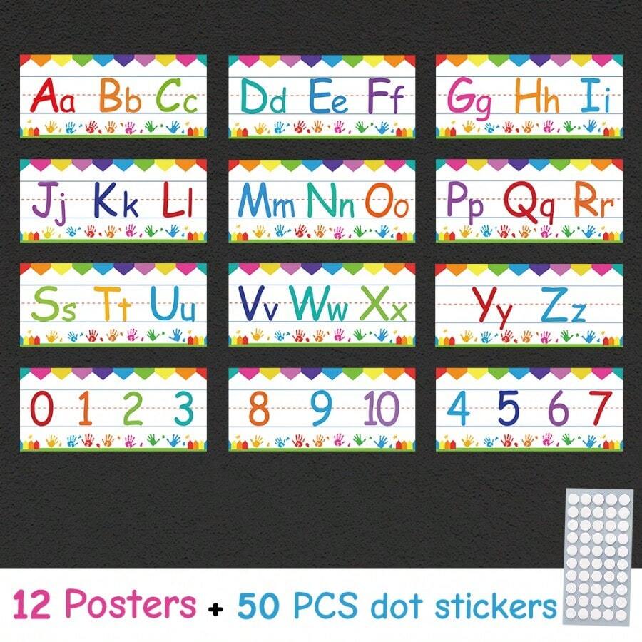 12 Pcs Alphabet & Numer Bulletin Board Strips Set Wall Strip Border for ...