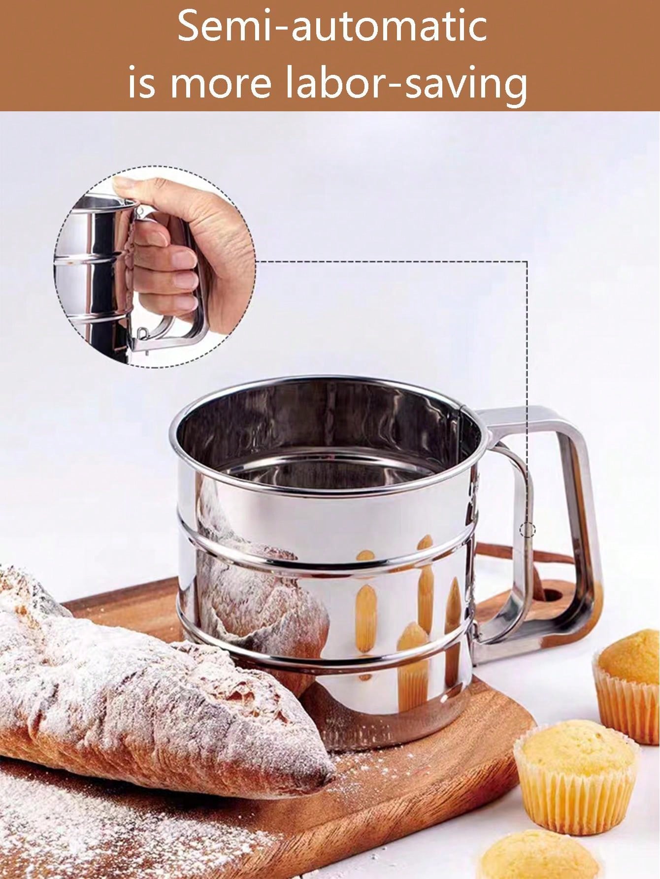 1PC Stainless Steel Flour Sieve, Flour And Sugar Mesh Sieve Shaking ...