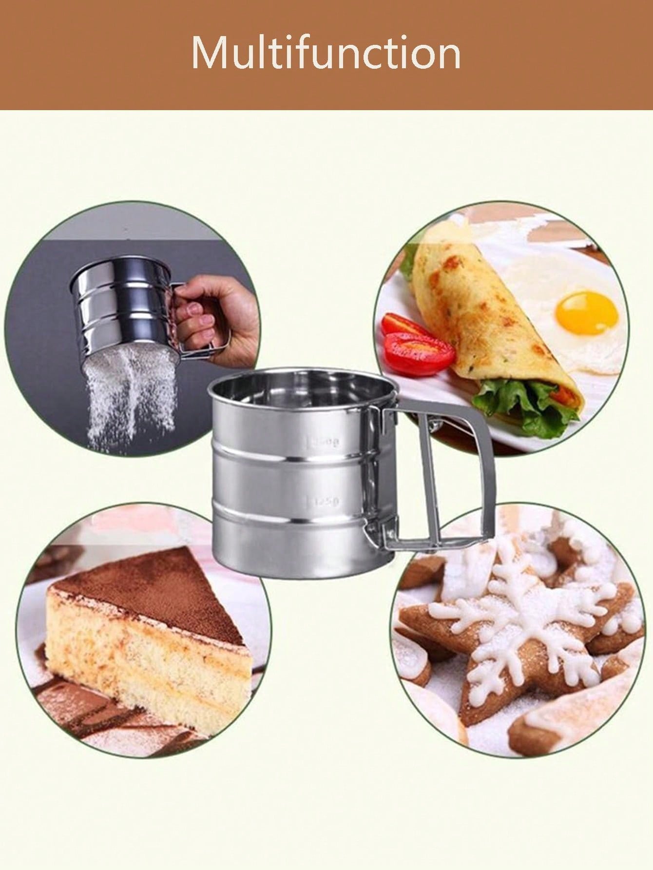 1PC Stainless Steel Flour Sieve, Flour And Sugar Mesh Sieve Shaking ...