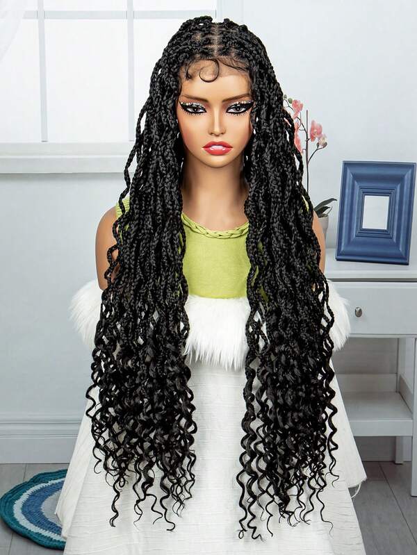 32 inch Full Lace Front Knotless Box Braided Wigs Half Back Double Lace ...