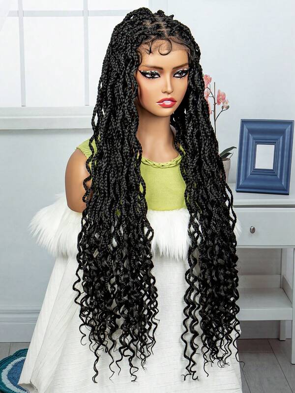 32 inch Full Lace Front Knotless Box Braided Wigs Half Back Double Lace ...