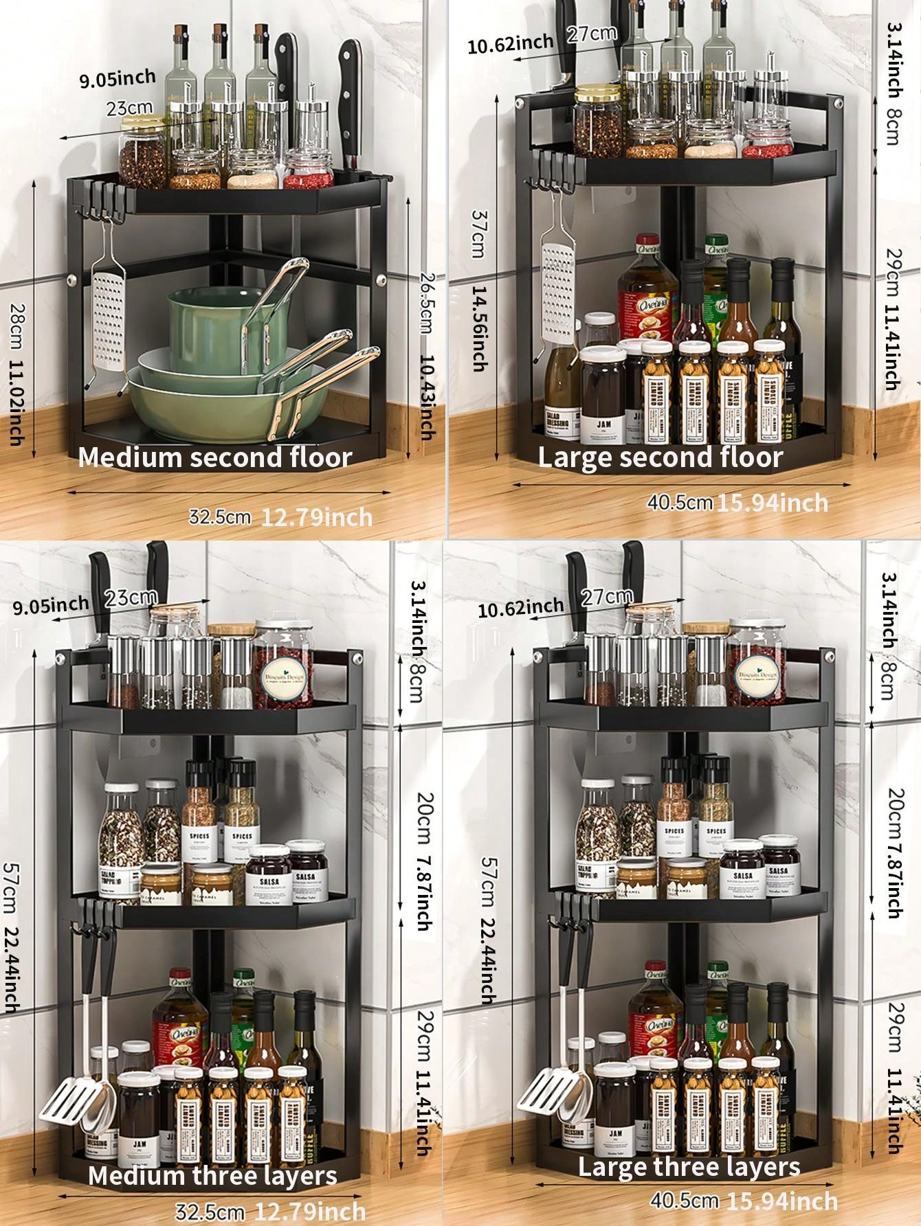 1pc Iron Kitchen Storage Rack, Multi-layer Corner Shelf For Seasoning ...
