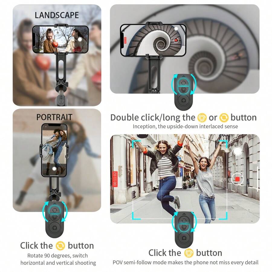 Selfie Stick Gimbal Stabilizer, 360° Rotation Tripod With Wireless ...