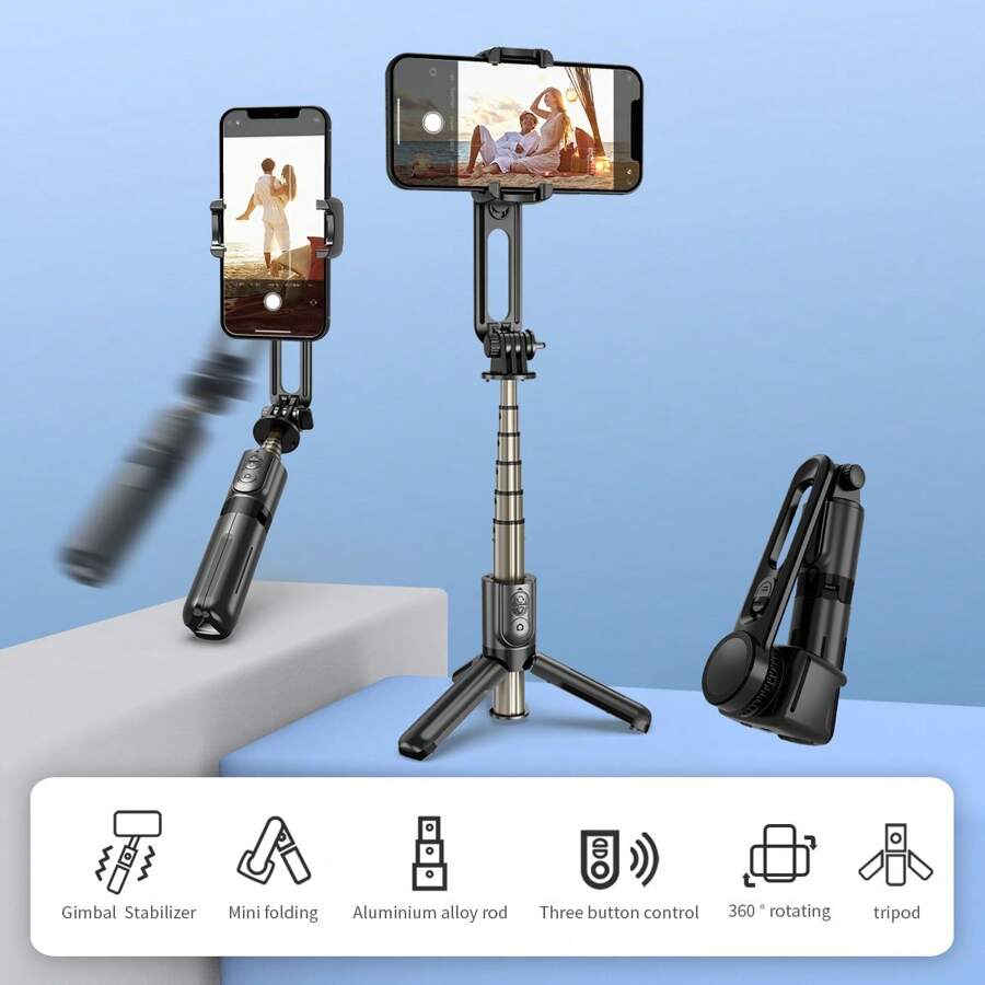 Selfie Stick Gimbal Stabilizer, 360° Rotation Tripod With Wireless ...