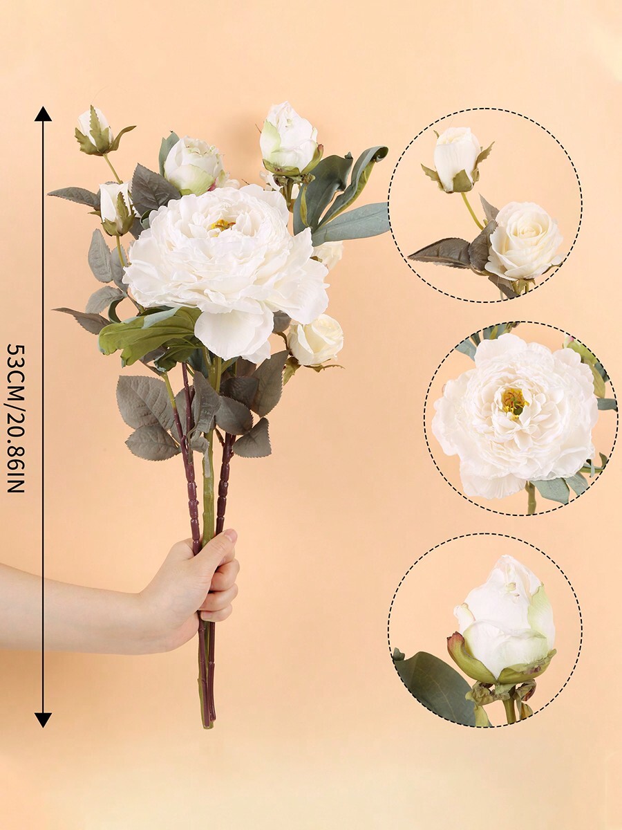 4 Bunches Artificial Peony with Stem Fake Peonies Silk Flowers Bouquets ...