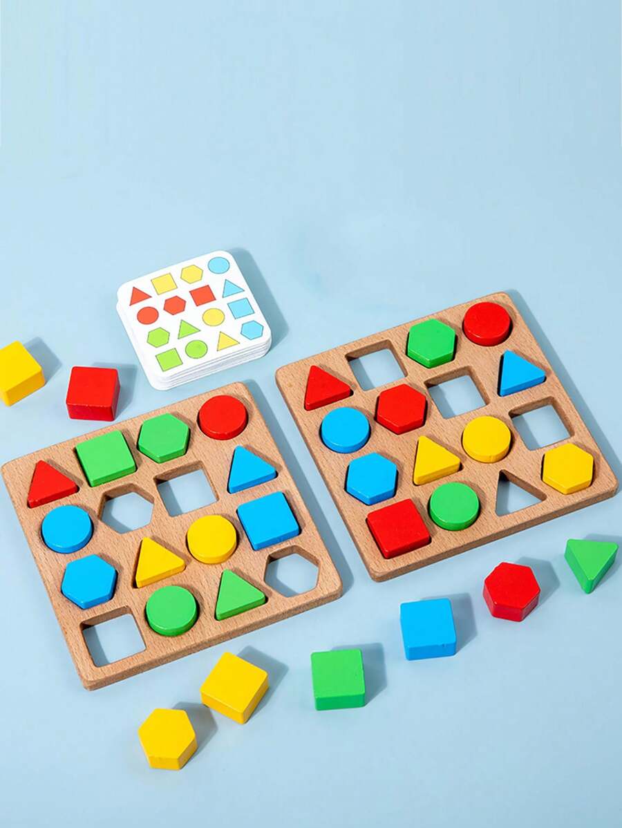 Wooden Geometric Shape & Color Matching Game Toy For Kids' Early ...