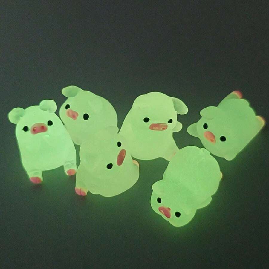 24pcs Luminous Pig Ornaments Car Keys Mini Resin Piggy Figures Ornament ...