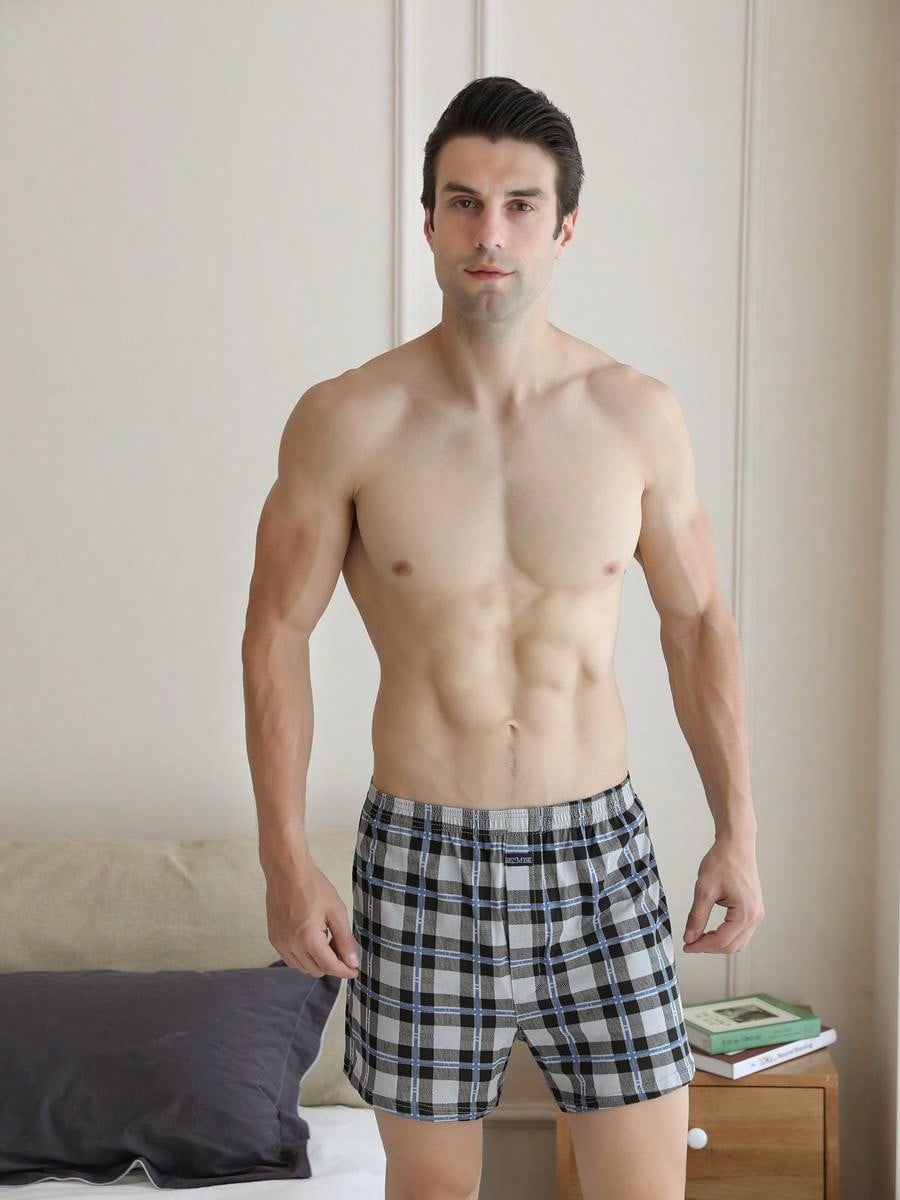 Shorts Boxer De Hombre Con Ajuste Suelto Y Diseño De Ángulo Plano ...