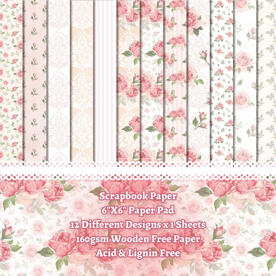 12 Sheets 6"X6" Pink Flower Themed Scrapbook Paper, Floral Patterned ...