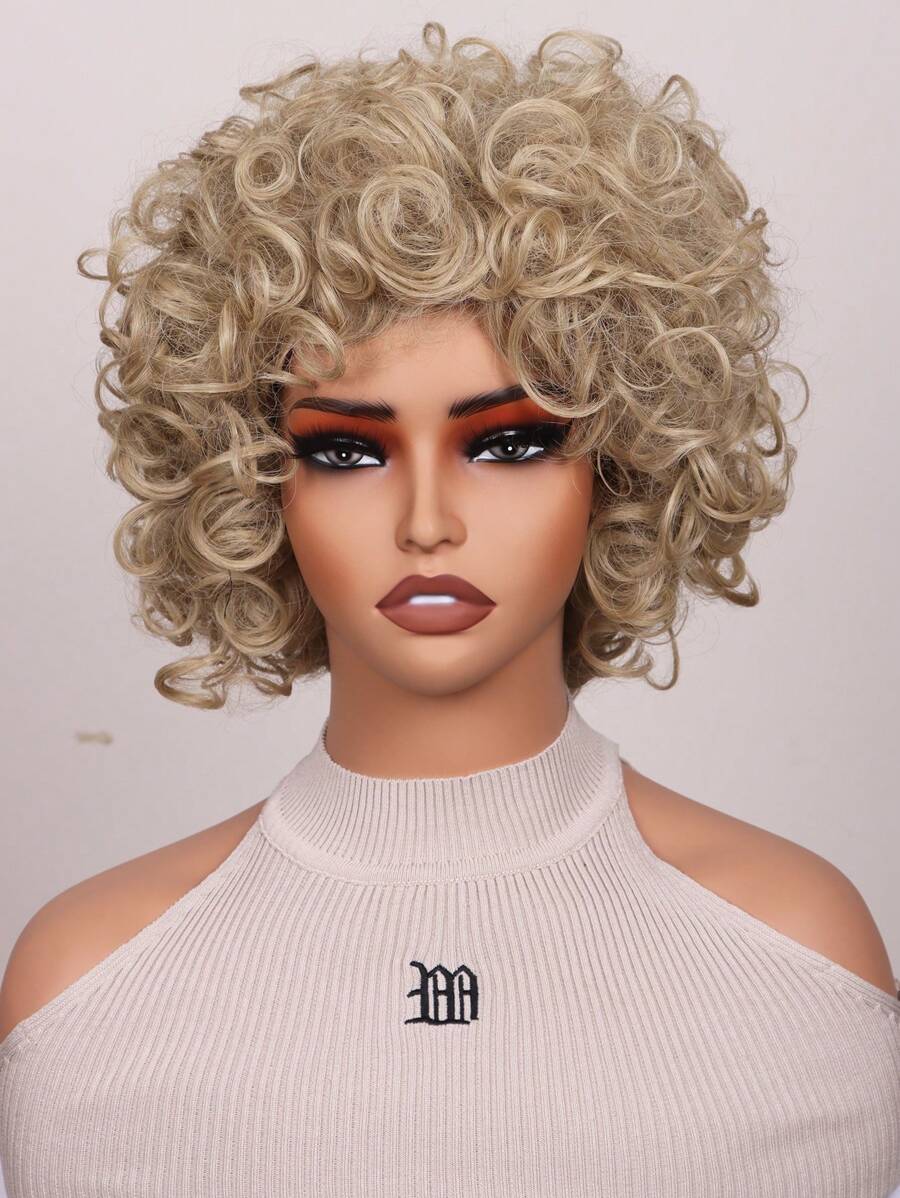 10 Inch Short Flaxen Curly Women's Heat Resistant Synthetic Hair Wig ...