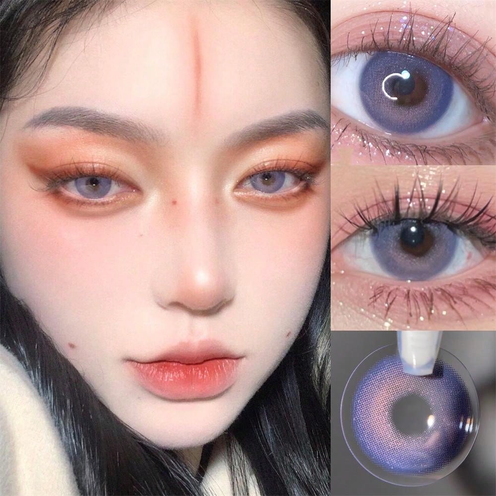 2 piezas/paquete de lentes de contacto de color azul-púrpura con el ...