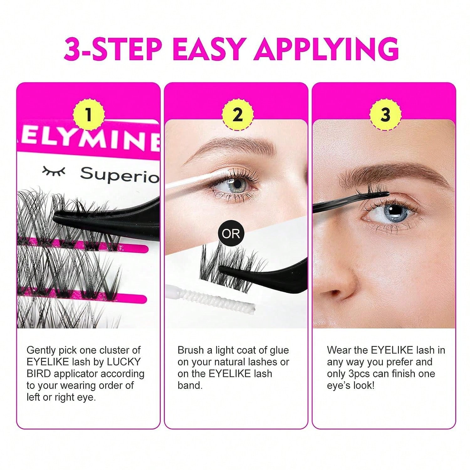 Lash Clusters Kit CAELYMINE DIY Lash Extension Kit For Beginners, 3-Step-Used Cluster Lashes Kit ...