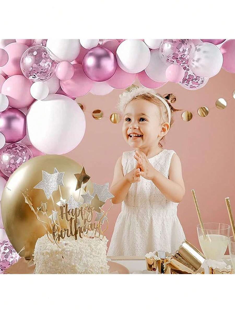 1set 120pcs Pink Balloons, Flower Shape Balloons Set For Baby Birthday ...