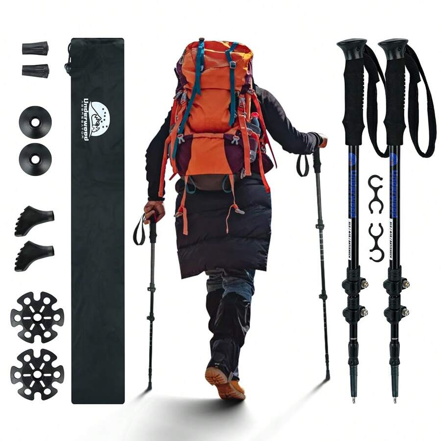 Tesleader Collapsible Trekking Poles For Hiking 2 Pieces - Adjustable ...