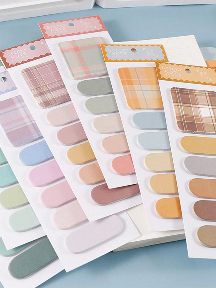 120 Sheets/book Fresh-colored Checkered Pattern Sticky Index Notes, 1 ...