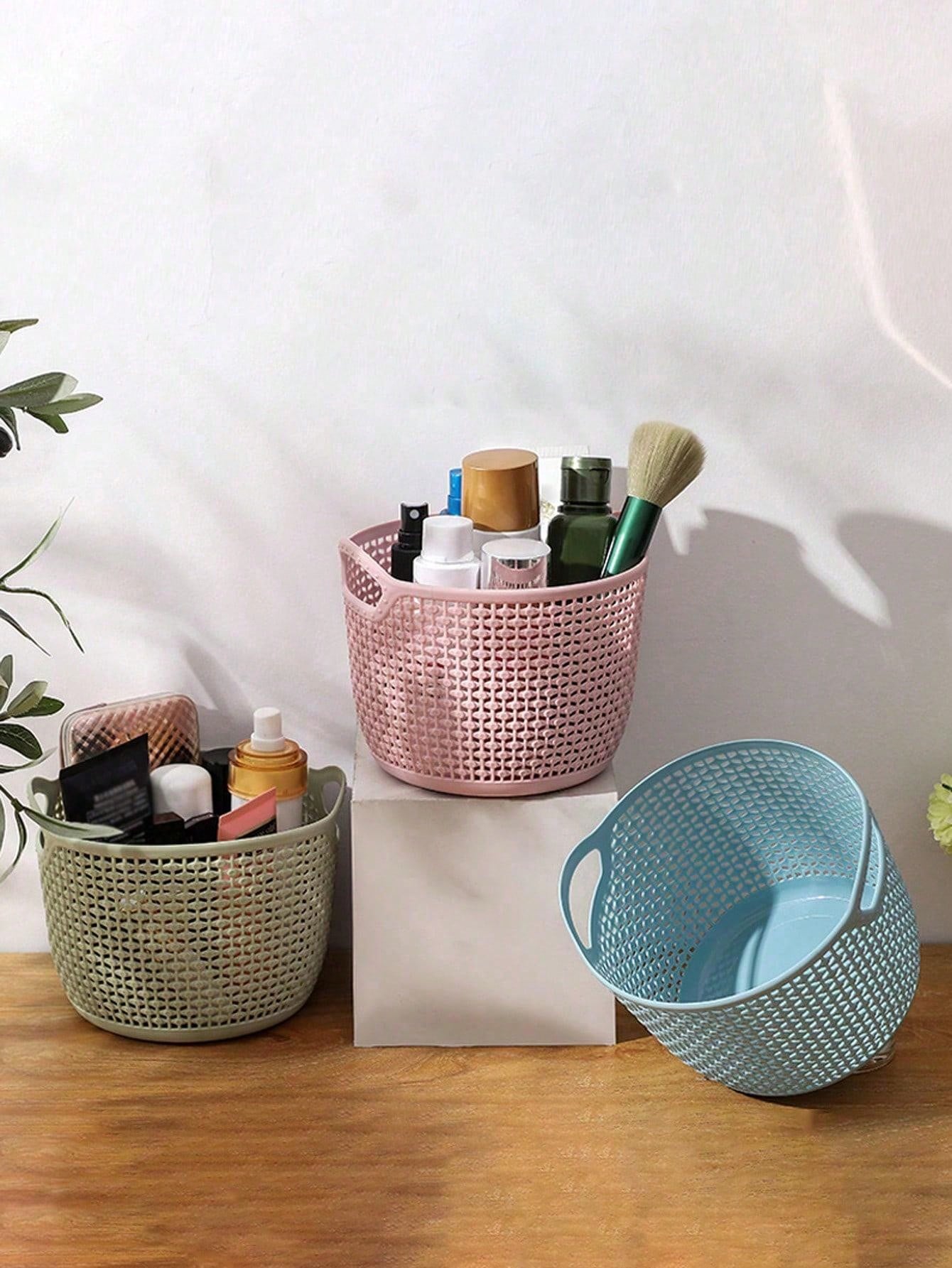 1pc Hollowed-out Plastic Storage Basket With Handle For Home Organizer ...