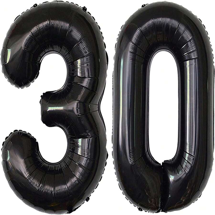 Black Number 30 Balloon - Giant 30 Foil Polyester Film Balloon For 30th ...