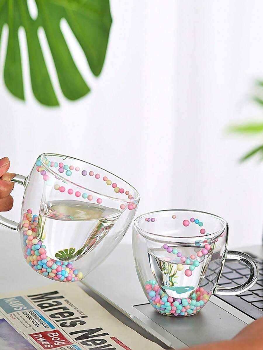 Double-layer Glass Love Heart Pattern Cup, Liquid Motion Toy Bubble ...