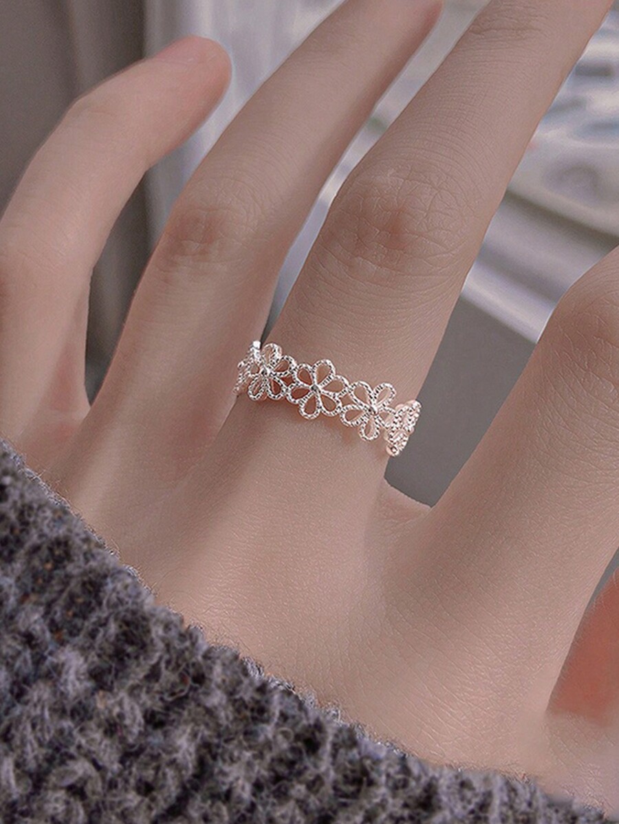 1pc Delicate Lace Floral Cutout Flower Design French Style Sweet Ring ...