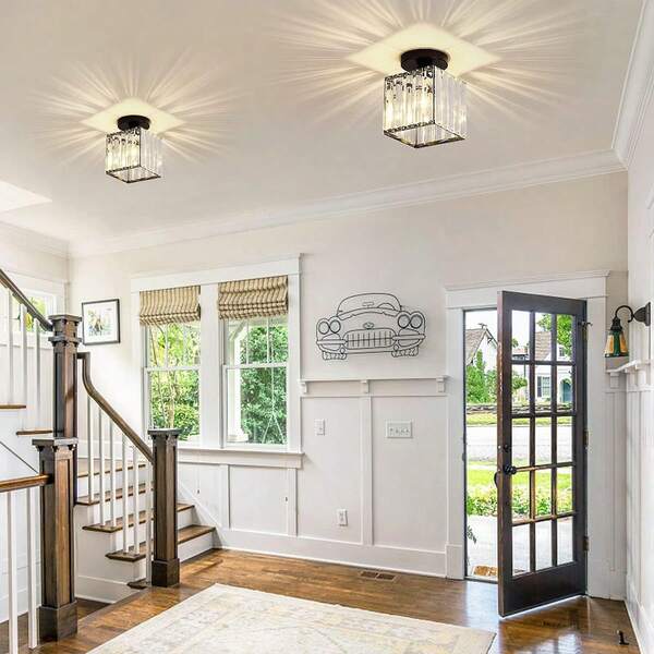 Black Small Flush Mount Ceiling Light Mini Crystal Chandelier Modern ...