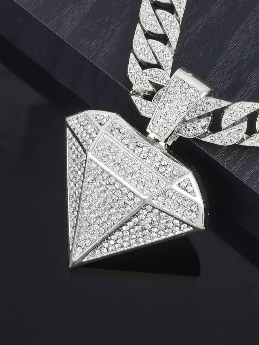 1pc Diamond shape Pendant Necklace 14mm Miami Link Chain For Men Women ...