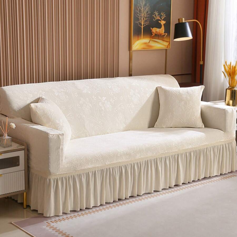 1pc Full Coverage Elastic Silver Fox Velvet Sofa Cover, Solid Color ...