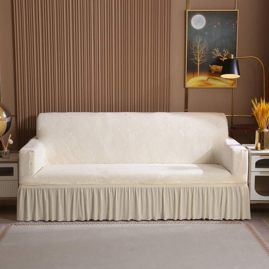 1pc Full Coverage Elastic Silver Fox Velvet Sofa Cover, Solid Color ...