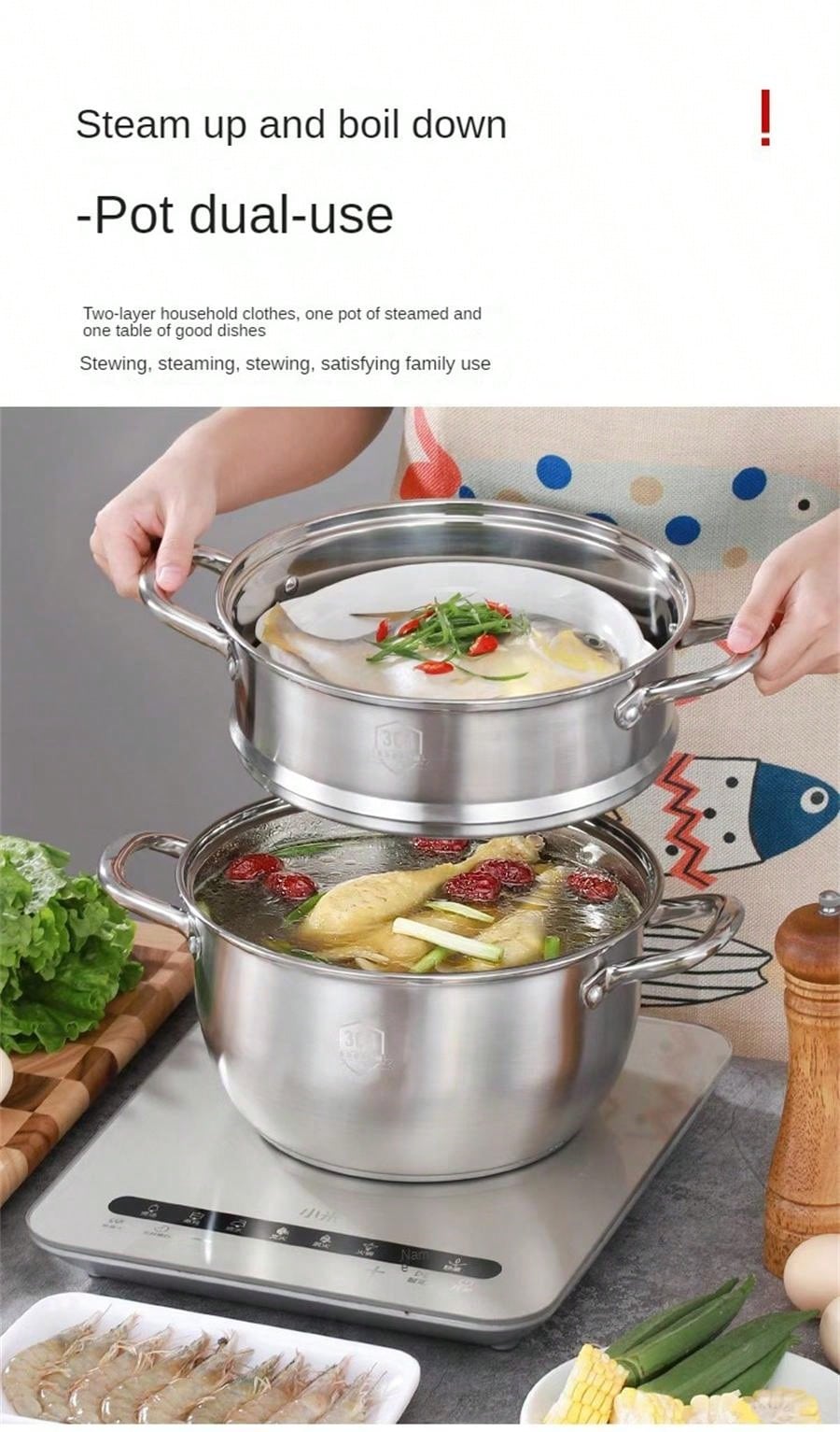 Sus304 Stainless Steel Steamer Pot For Home Use, Suitable For Soup ...