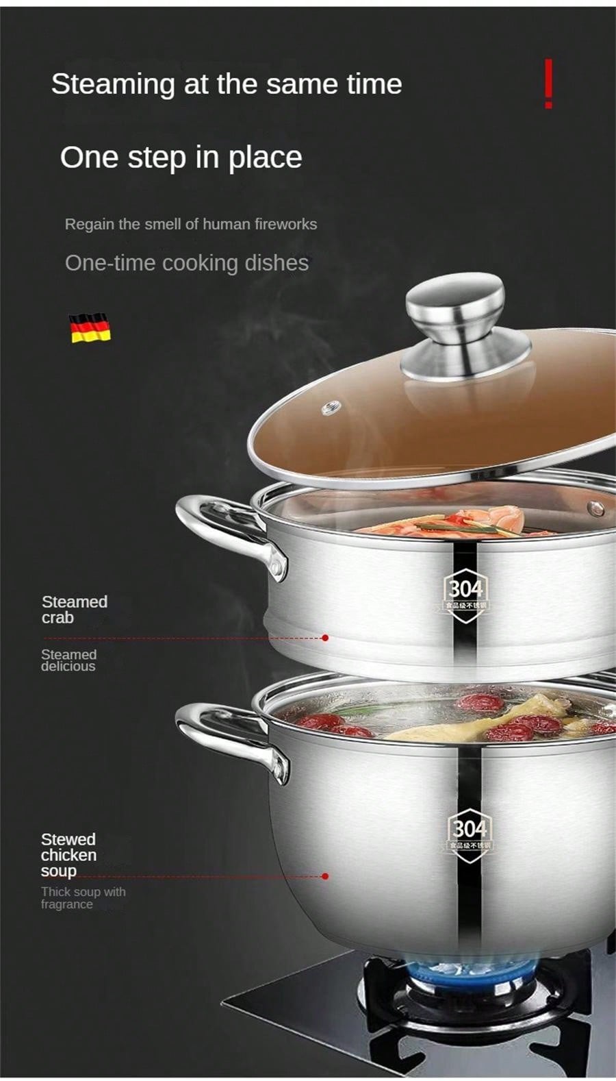 Sus304 Stainless Steel Steamer Pot For Home Use, Suitable For Soup ...