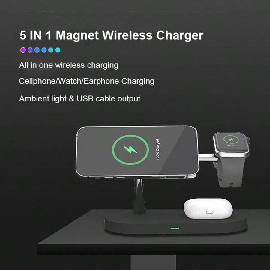 New 5-in-1 Magnetic Wireless Charger, 15w Qi-certified Wireless ...