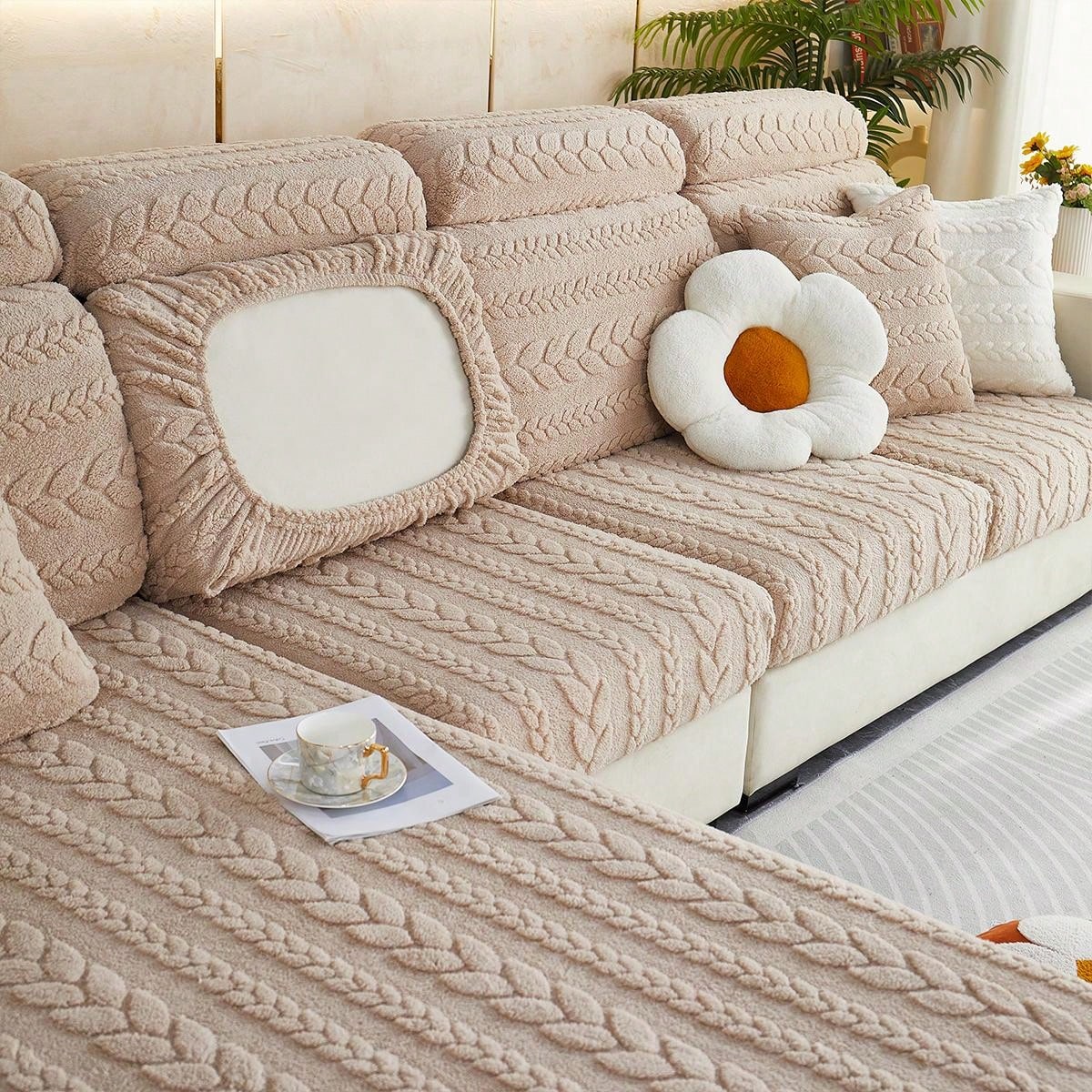 1pc Knitted Sofa Cover Full Cover Universal Elastic Sofa Slipcover, All ...