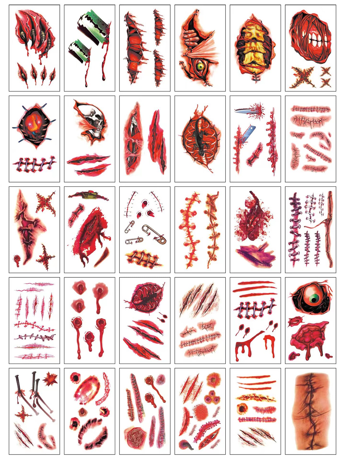 30pcs Halloween Realistic Horror Scar Temporary Tattoos | SHEIN USA