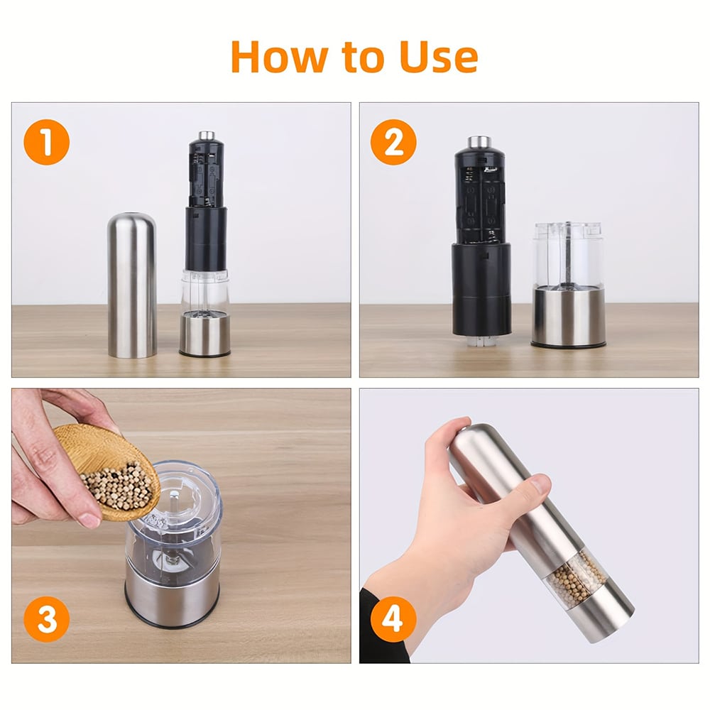 Electric Salt And Pepper Grinder Set, Battery Operated, Ceramic ...