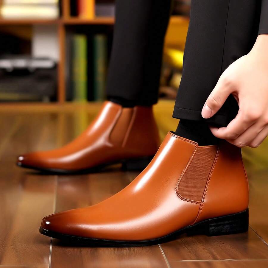 Bottes en cuir pour hommes, style bottine Chelsea haute, élégant et ...