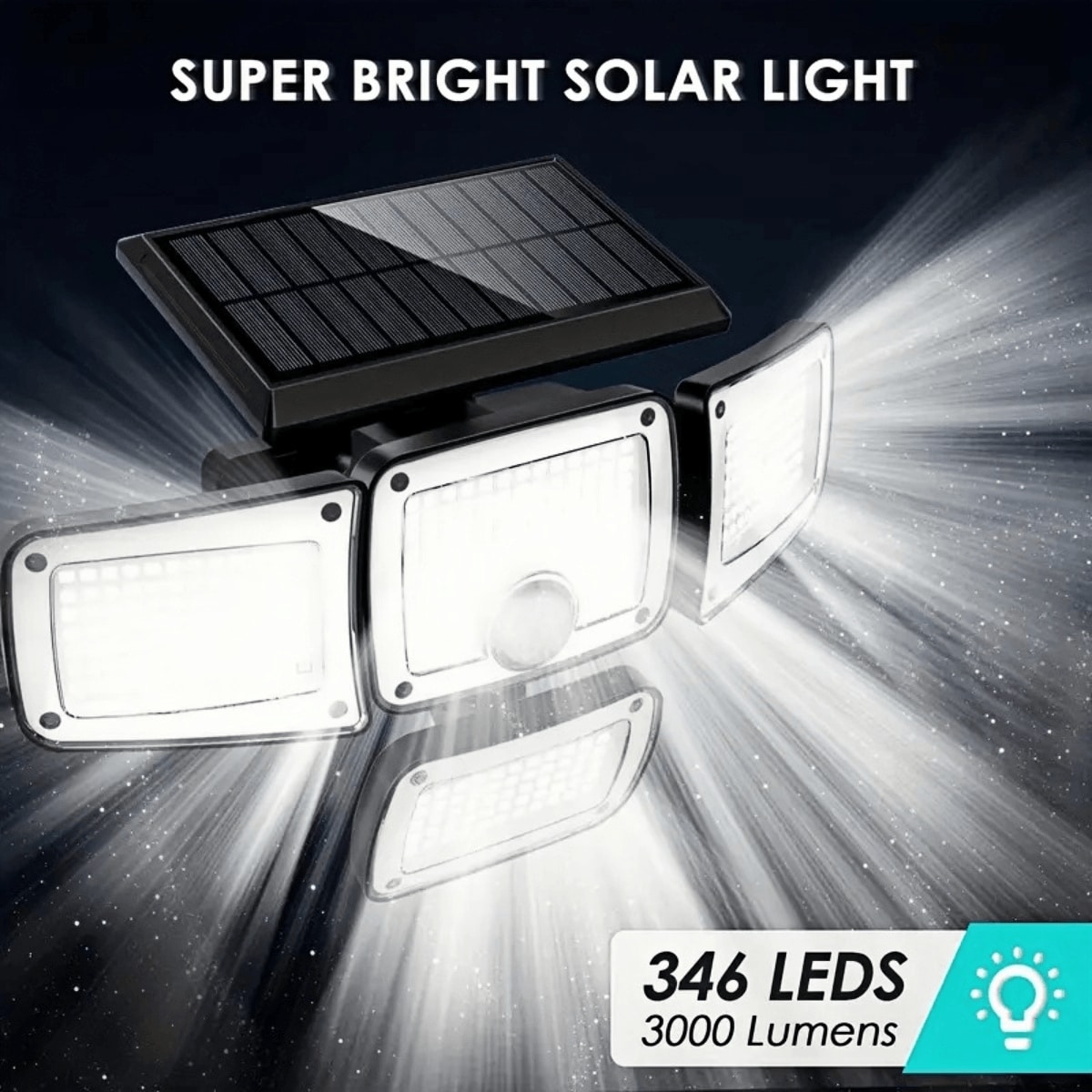 Solar Powered Outdoor Security Light, 346 Led 3000lm Remote Control ...