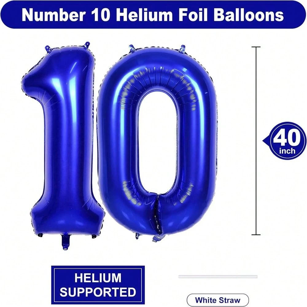 Blue Number 10 Balloon, 40 Inch (about 101.6cm) Large Size Foil Balloon ...