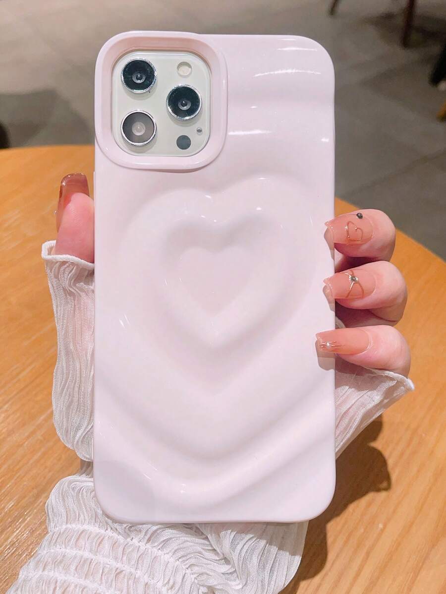 Solid Color Heart Minimalist Fresh Phone Case Compatible With Apple | SHEIN