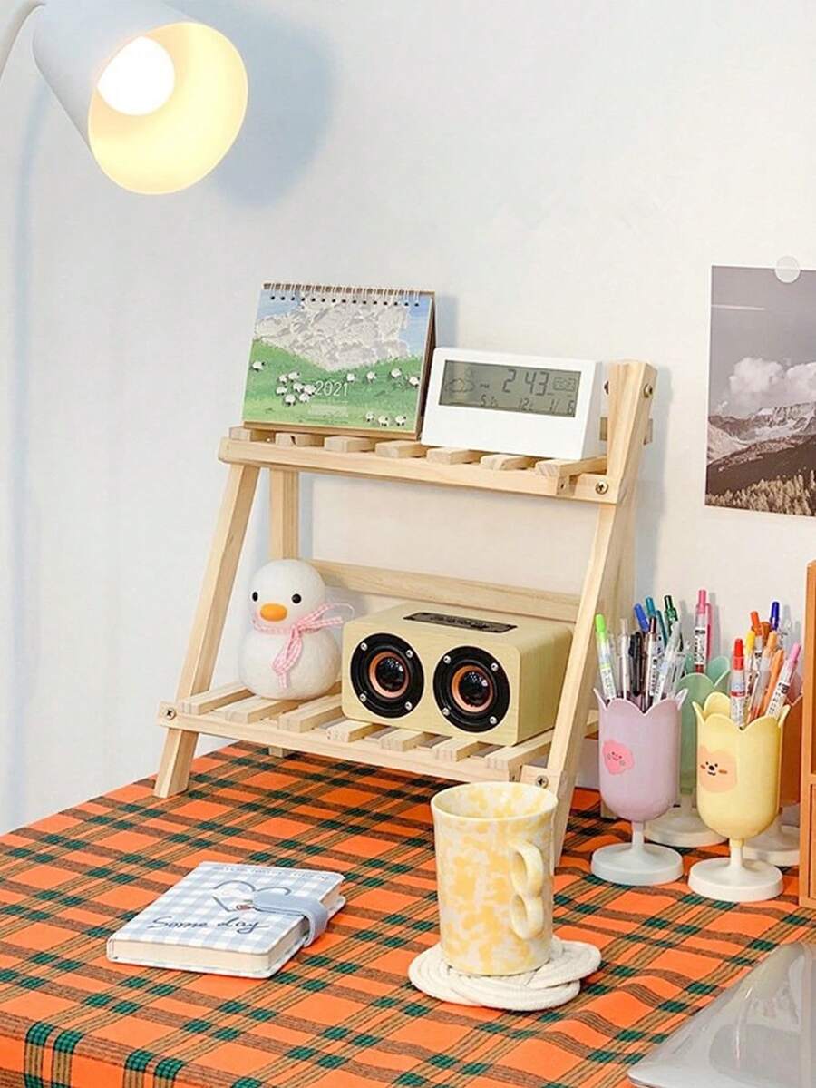 WHICHLIFE 1/2pcs Simple INS Style Wooden Double-Layer Desk Organizer ...