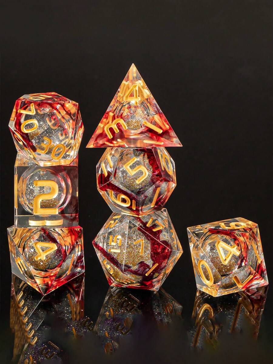 JOYLORD D&D LiquidCore Sharp Edge Dice Set - 7-Piece Resin Polyhedral D ...