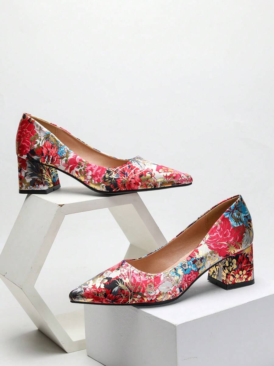 Women's Vintage Style High Heel Pumps With Chunky Heels, Printed ...