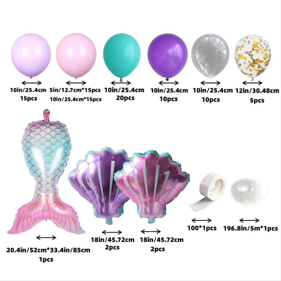 97pcs Mermaid Themed Balloon Wreath Kit, Mermaid Tail Arch Party ...