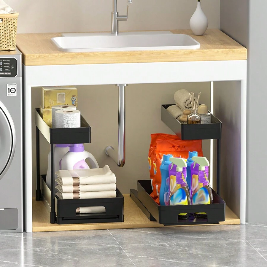 2 Packs Under Sink Organizer Storage Pull Out Cabinet Organizer 2-Tier ...