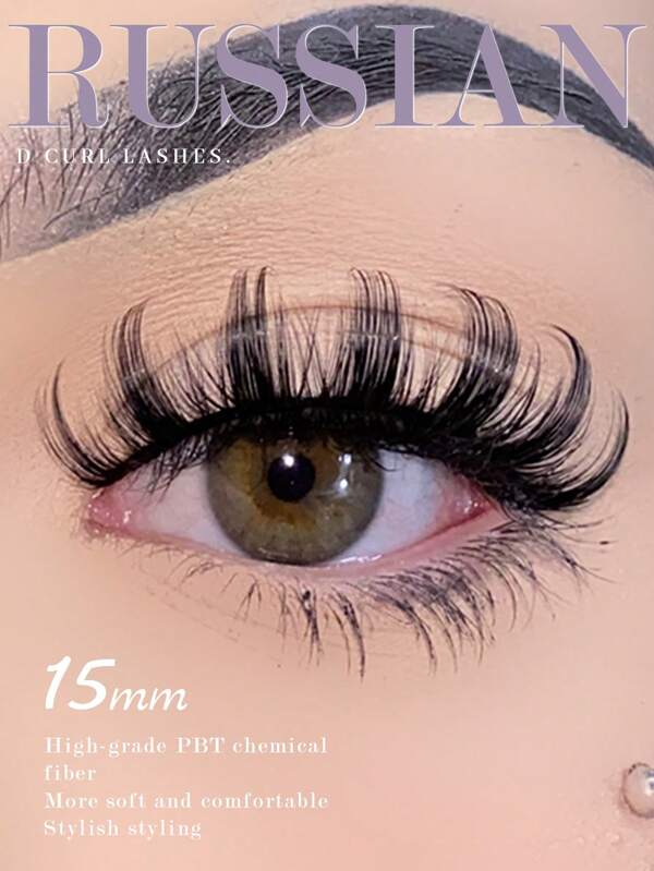 Russian Strip Lashes, 1pc 15mm Faux Mink D Curl Natural cute Fluffy ...