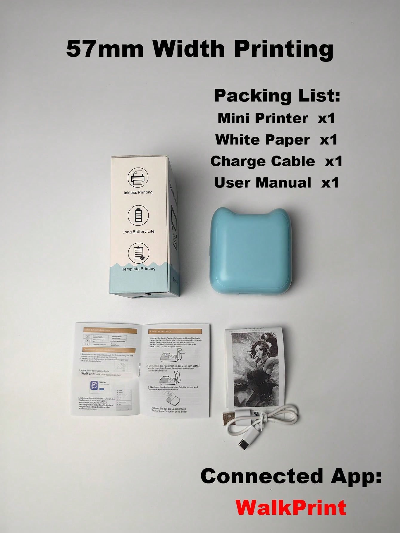 A31 Mini Printer with 13Rolls Thermal Papers Label Portable Thermal ...