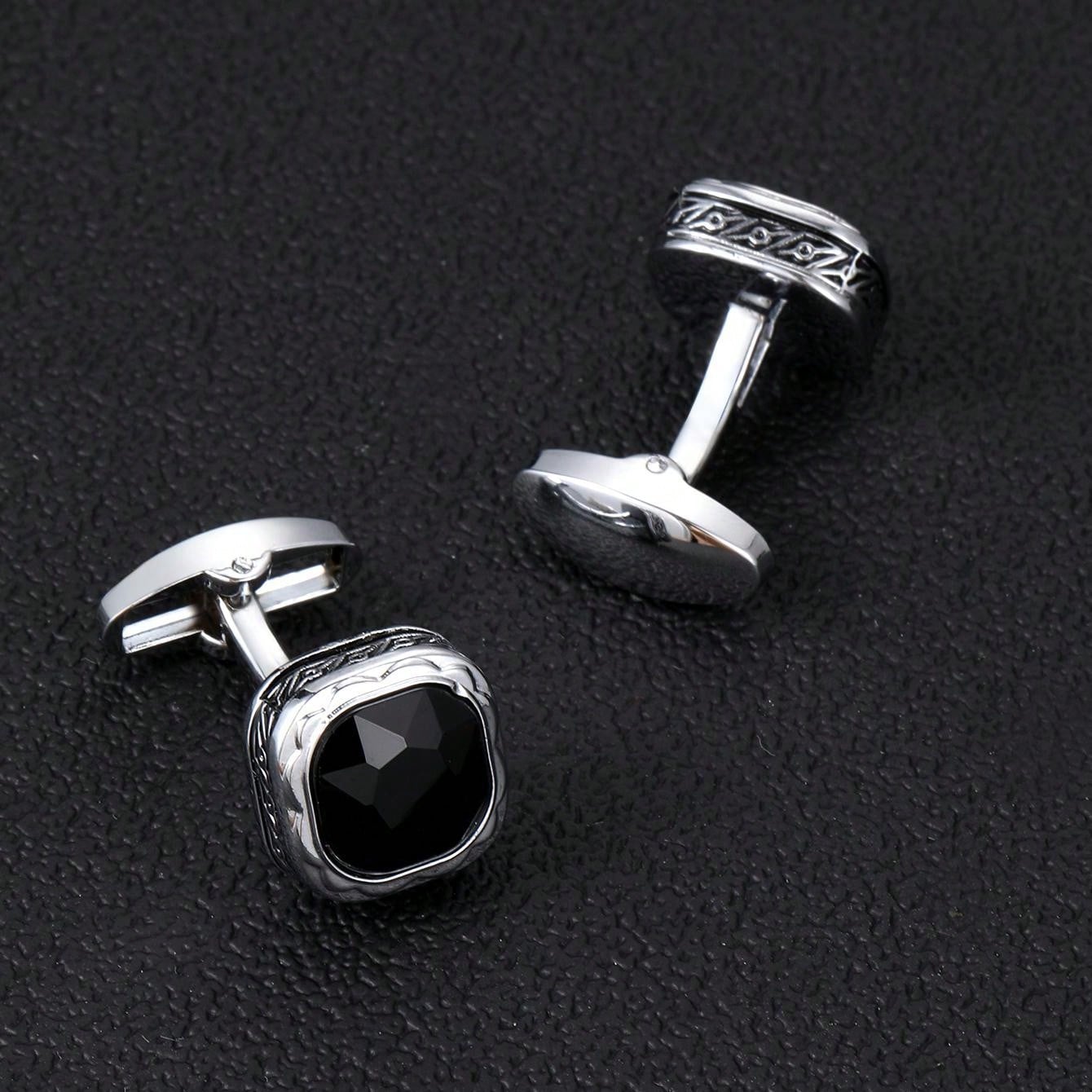 1pair Vintage Fashionable Black Crystal Cufflinks | SHEIN UK