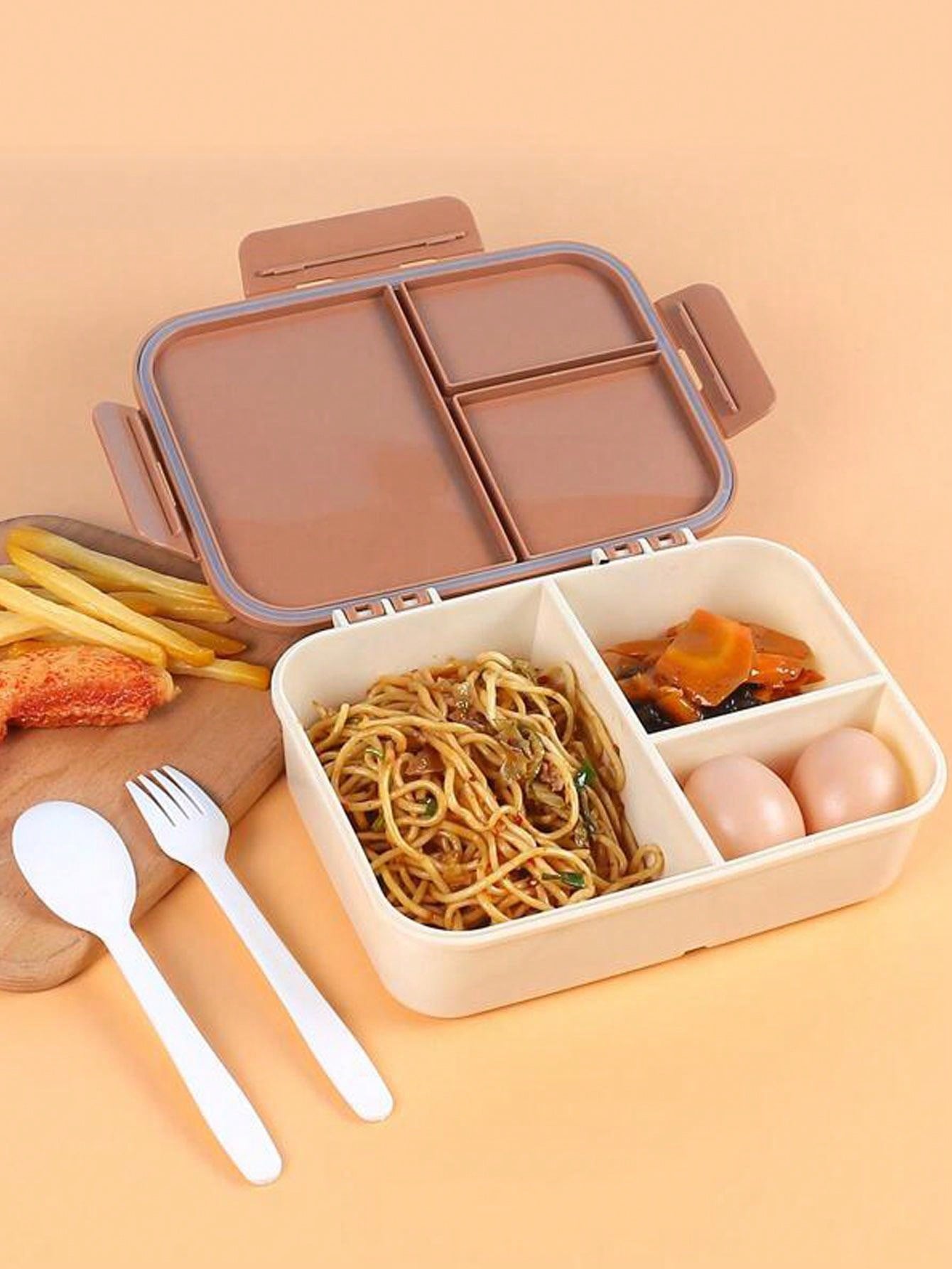 1 set of 3 pieces with spoon and fork microwavable clamshell leak-proof ...