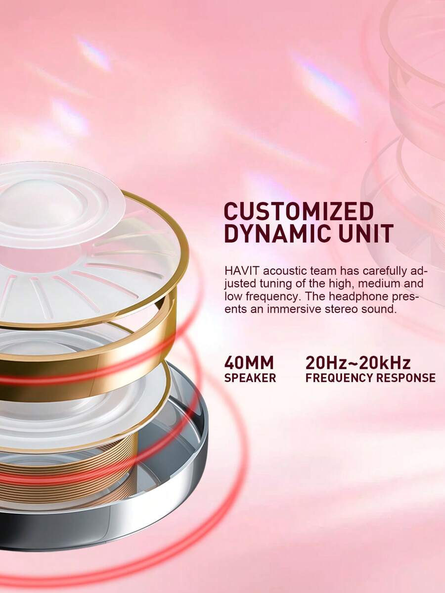 havit HAVIT Fuxi-H1 Noise Cancelling 24ms Low Latency Pink Wireless Tri ...