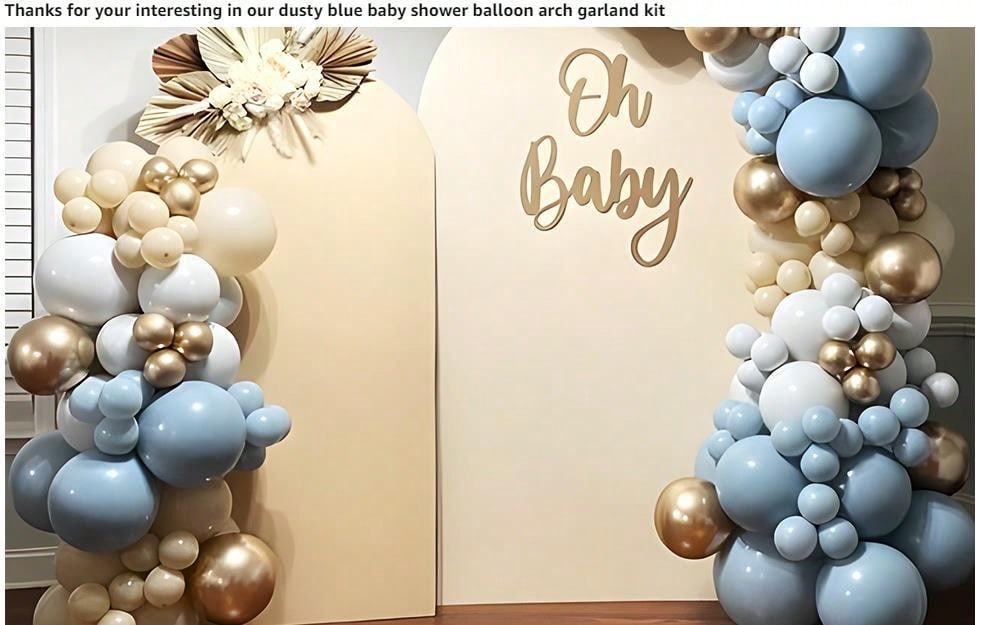 132pcs Dusty Blue Baby Shower Balloon Arch Garland Kit,Sand White Metallic Gold Dusty Baby Blue ...